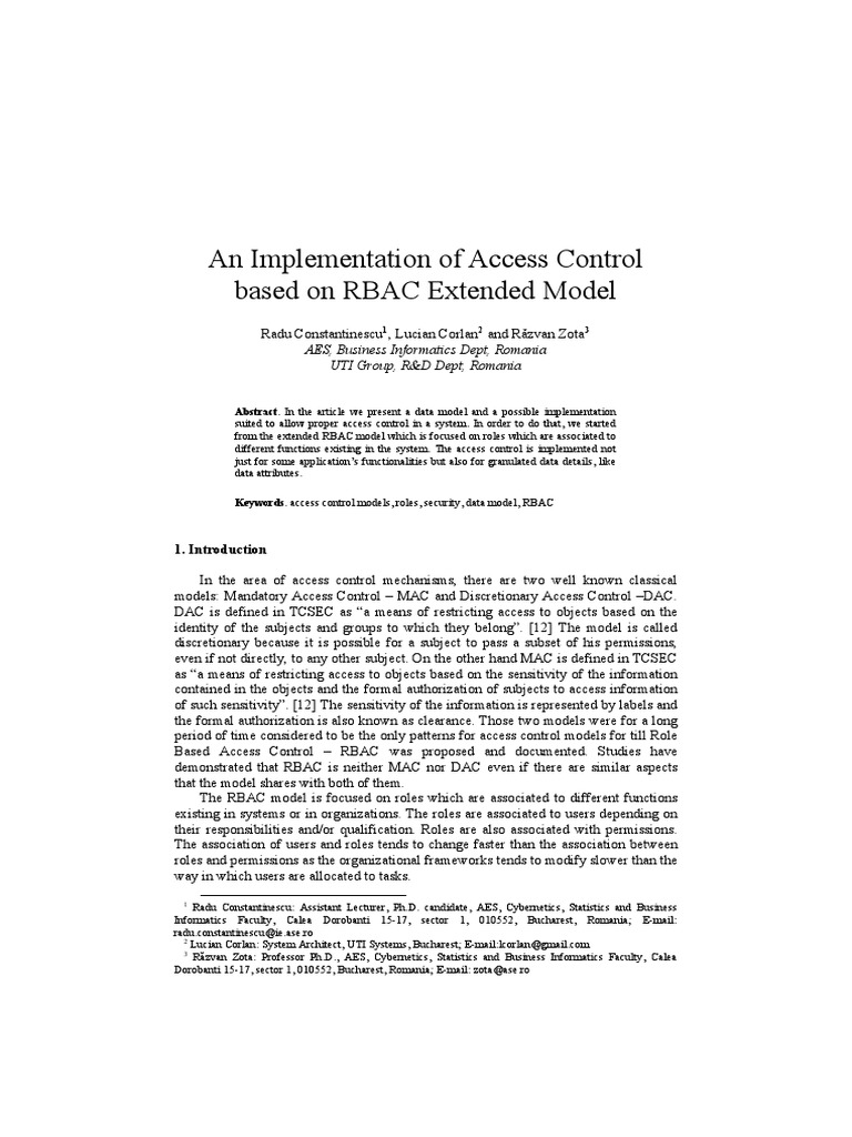An Implementation Of Access Control Based On Rbac Extended Model Pdf System Data Type