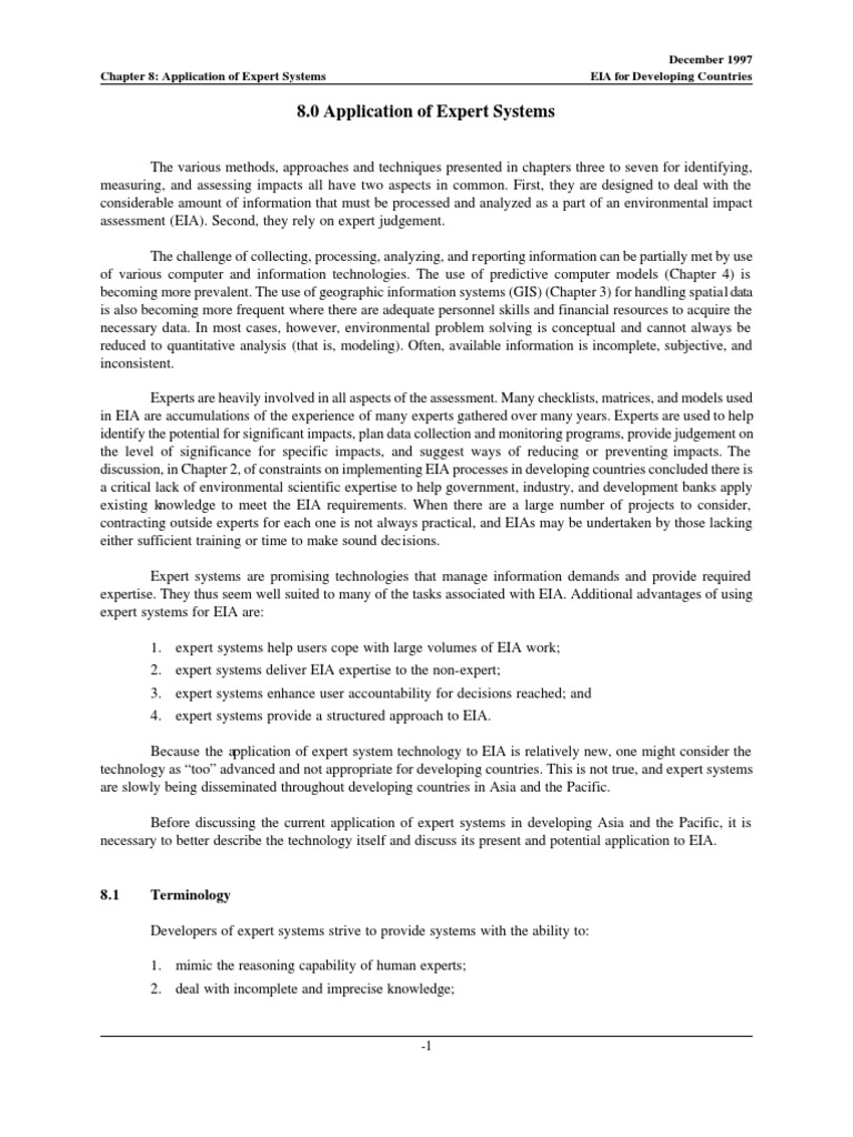 December 1997 Chapter 8: Application of Expert Systems EIA For ...