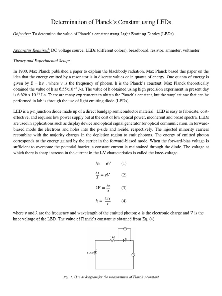 Determine Planck's Constant Using LEDs | PDF | Light Emitting Diode | Diode
