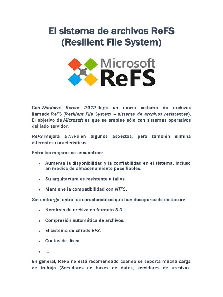 Introducción al sistema de archivos ReFS | PDF | Archivo de computadora ...