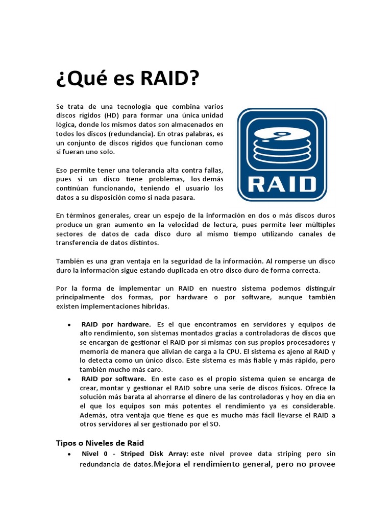 Introducción a RAID y sus tipos | PDF | Disco duro | Hardware de la ...