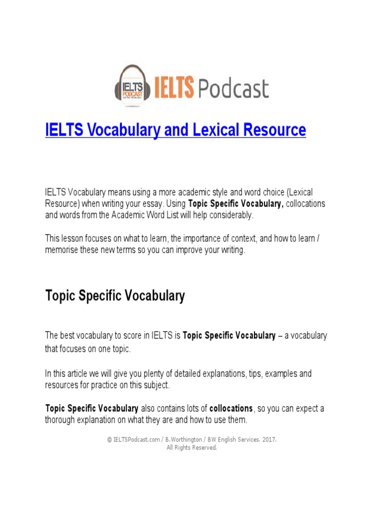 Ielts Vocabulary and Lexical Resource Wordsearches Worksheet Templates ...