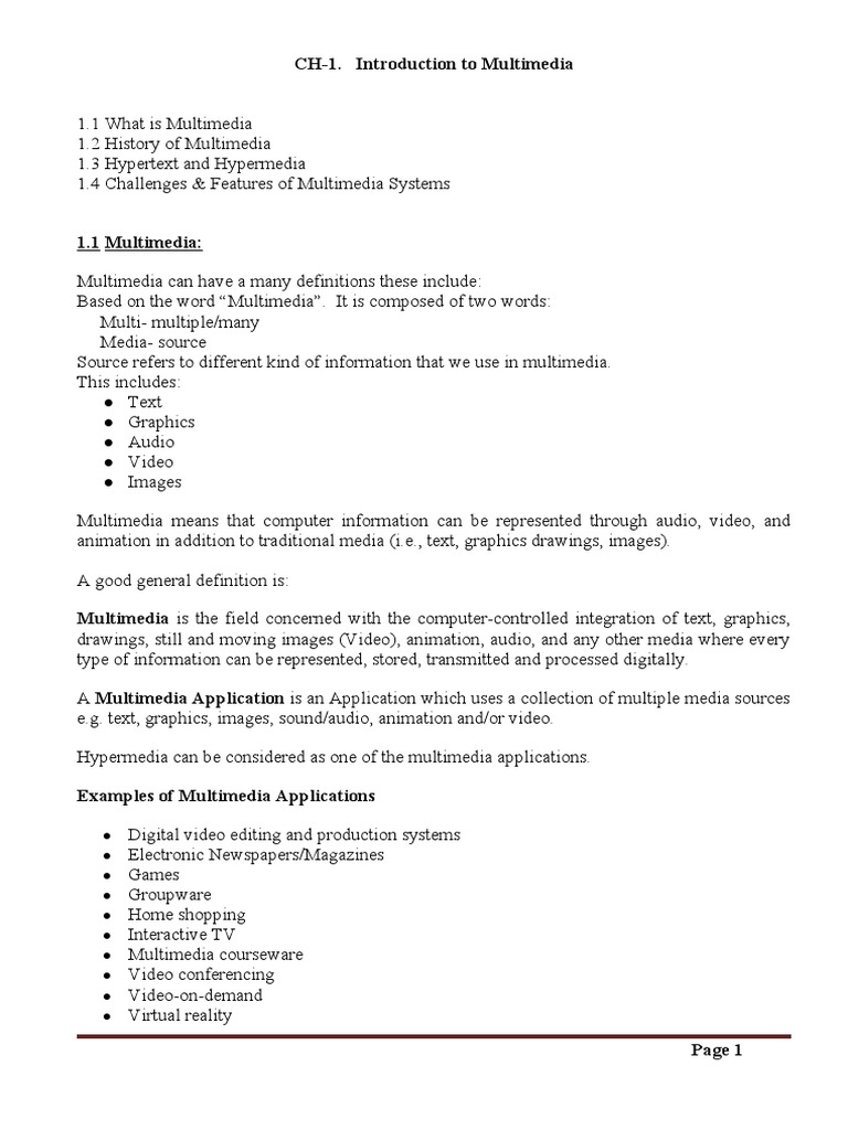 Chapter 1 - Introduction To Multimedia | PDF