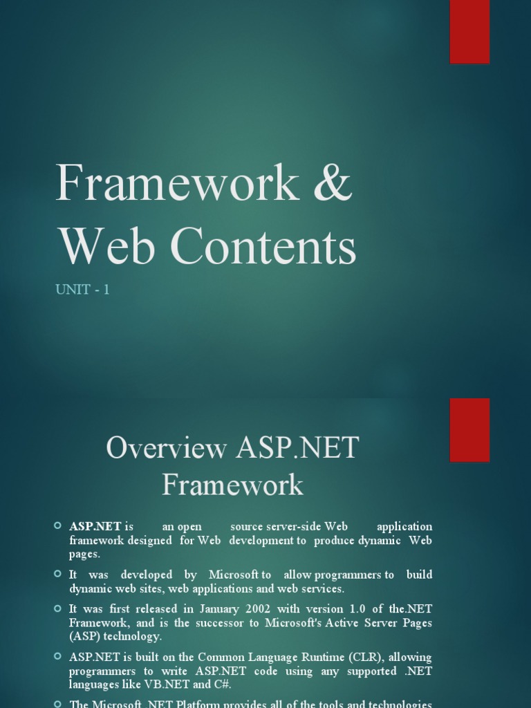 ASP.NET Framework Overview | PDF | World Wide Web | Internet & Web