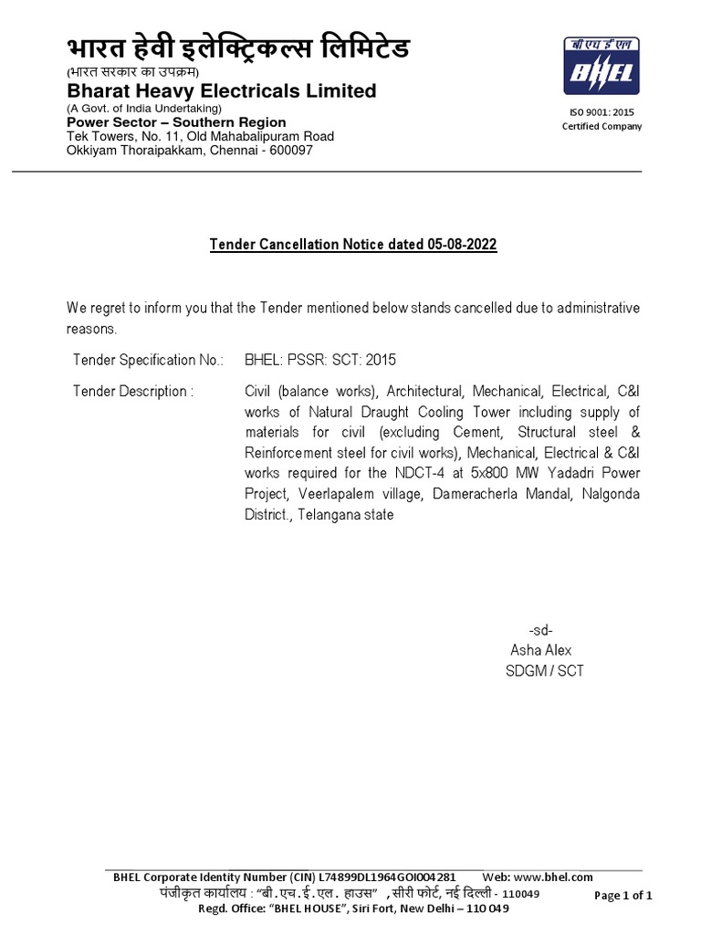 Tender Cancellation Notice | PDF