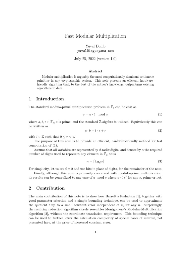 Modular Multiplication | PDF | Arithmetic | Mathematics