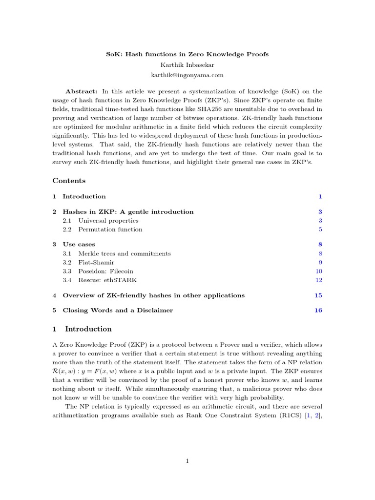 Sok ZK Friendly Hashes | PDF | Field (Mathematics) | Function (Mathematics)