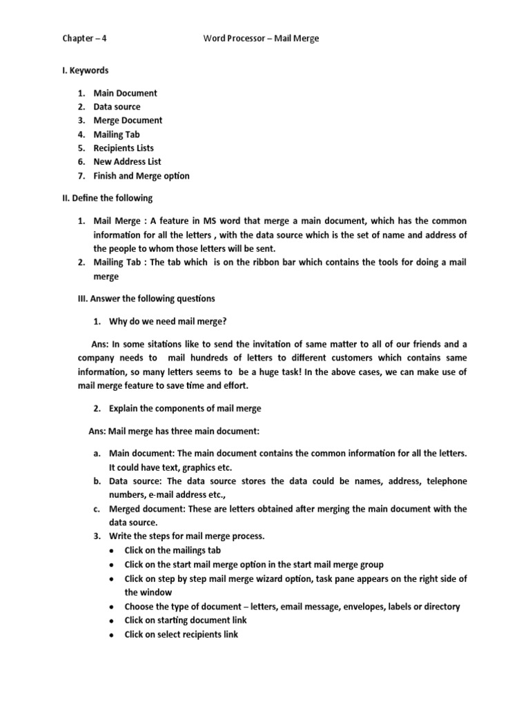 Chapter 4 Word Processor Mail Merge | PDF | Mail | Computing