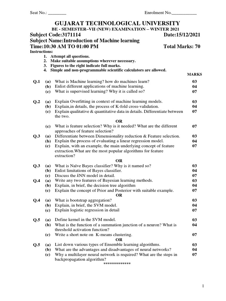 Gujarat Technological University | PDF | Machine Learning | Cognitive Science