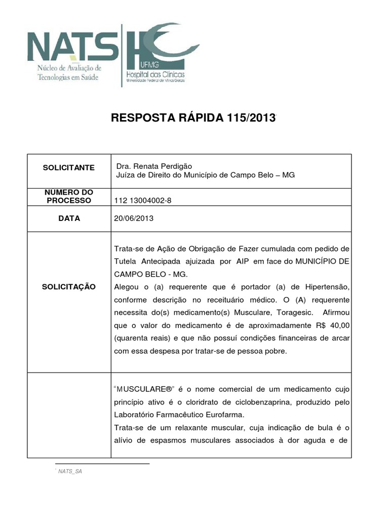 RR 115 - 2013 NATS Toragesic e Musculare | PDF | Hipertensão | Dor