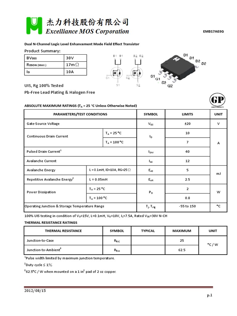 17a03g - Mosfet - Dual | PDF | Field Effect Transistor | Diode