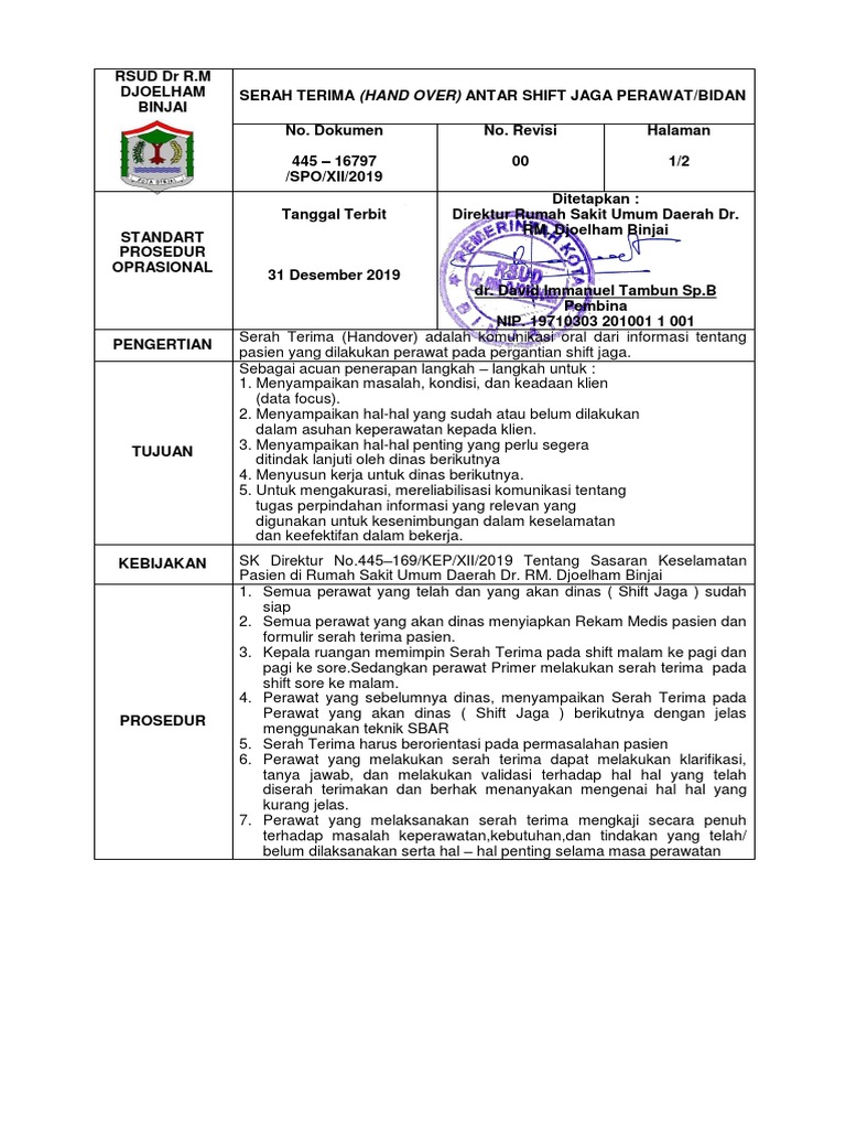 SKP 2 Ep 1 Spo Hand Over Perawatbidan @ | PDF