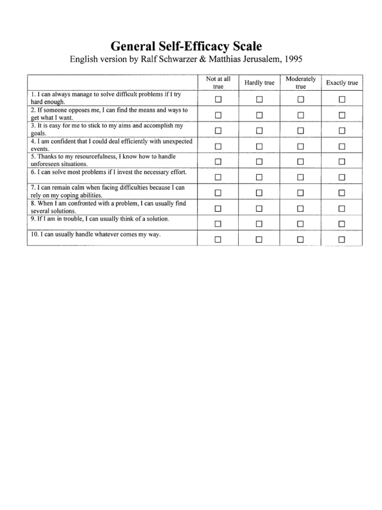 General Self-Efficacy Scale (GSE) | PDF