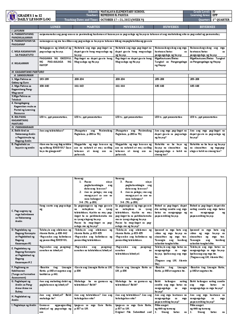 DLL - Epp 4 - Q1 - W9 | PDF