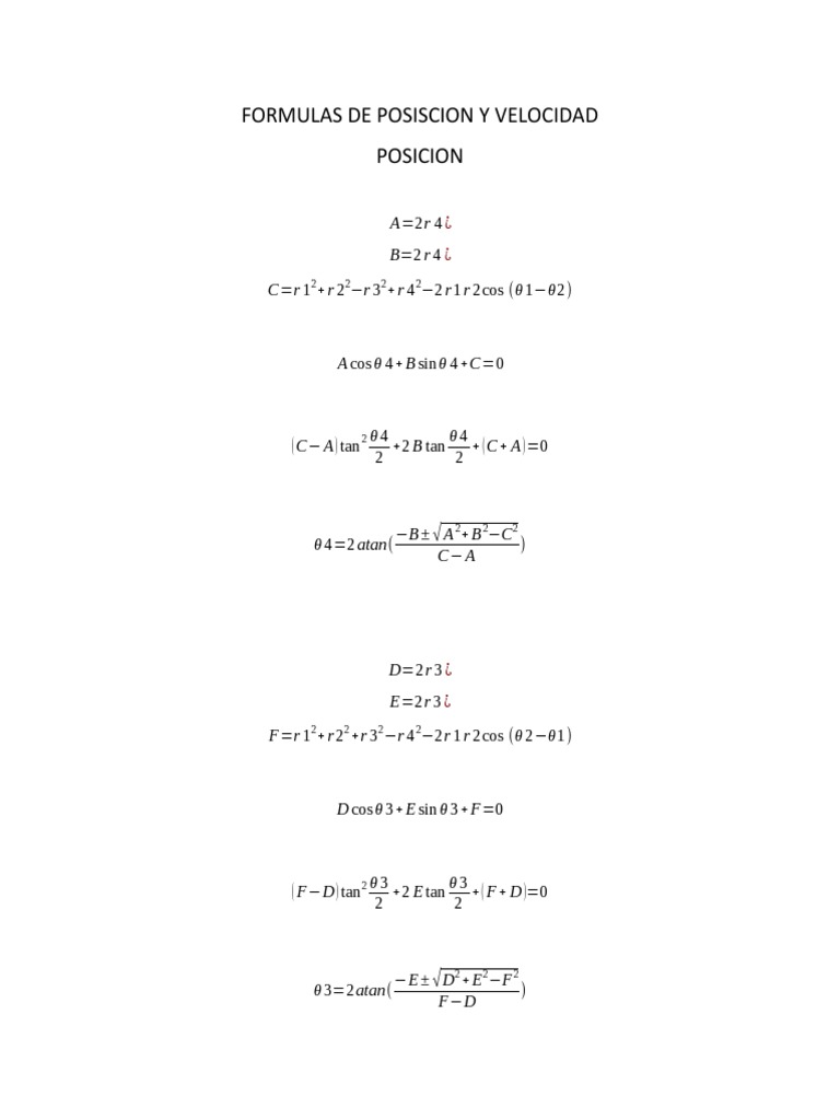 Formulas de Posiscion y Velocidad | PDF