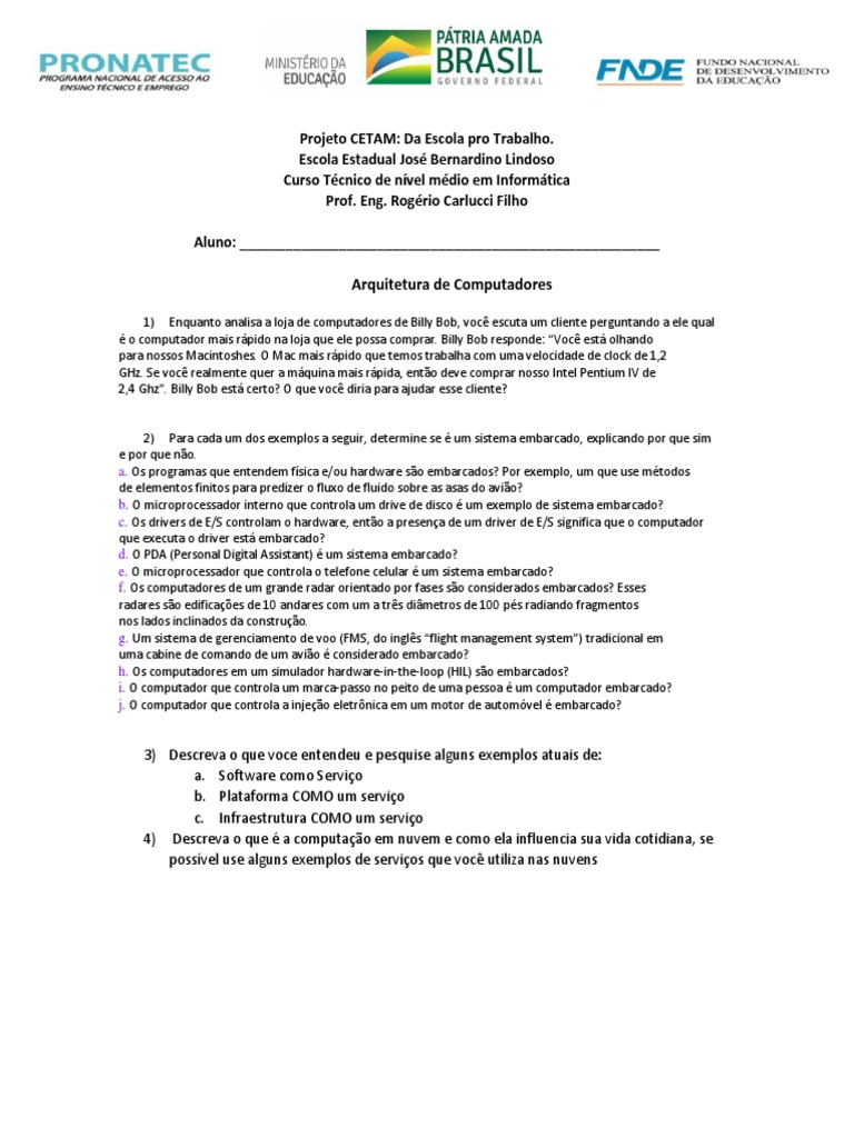 Arquitetura de Computadores e Sistemas Embarcados | PDF | Hardware de ...