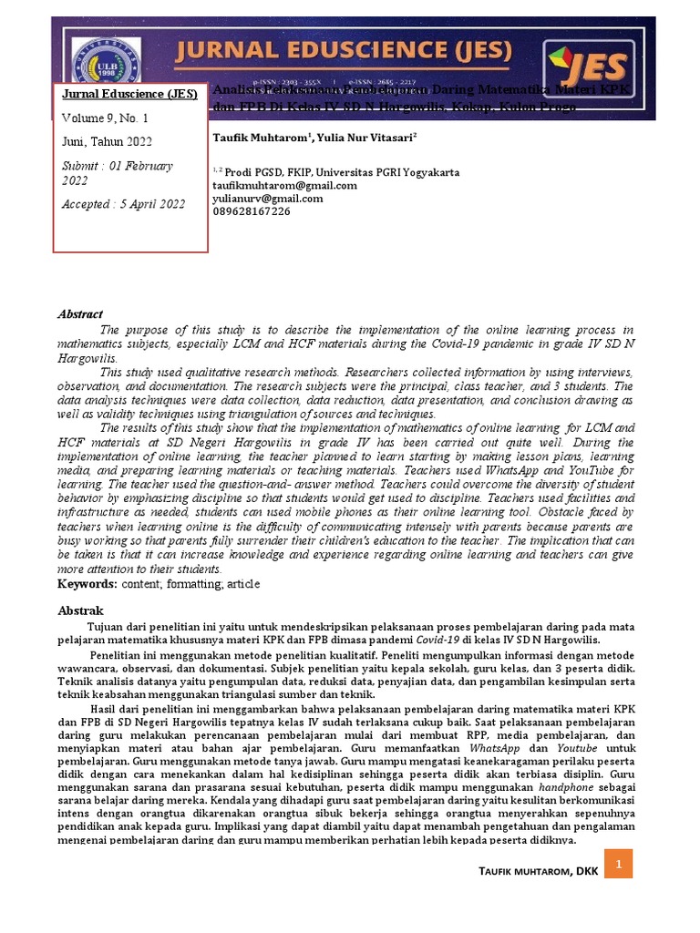 Template JES 2022 | PDF | Teachers | Educational Technology