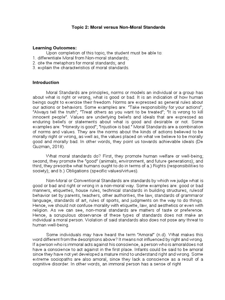 ETHICS Module-2-Moral-vs-Non-moral-Standards | PDF