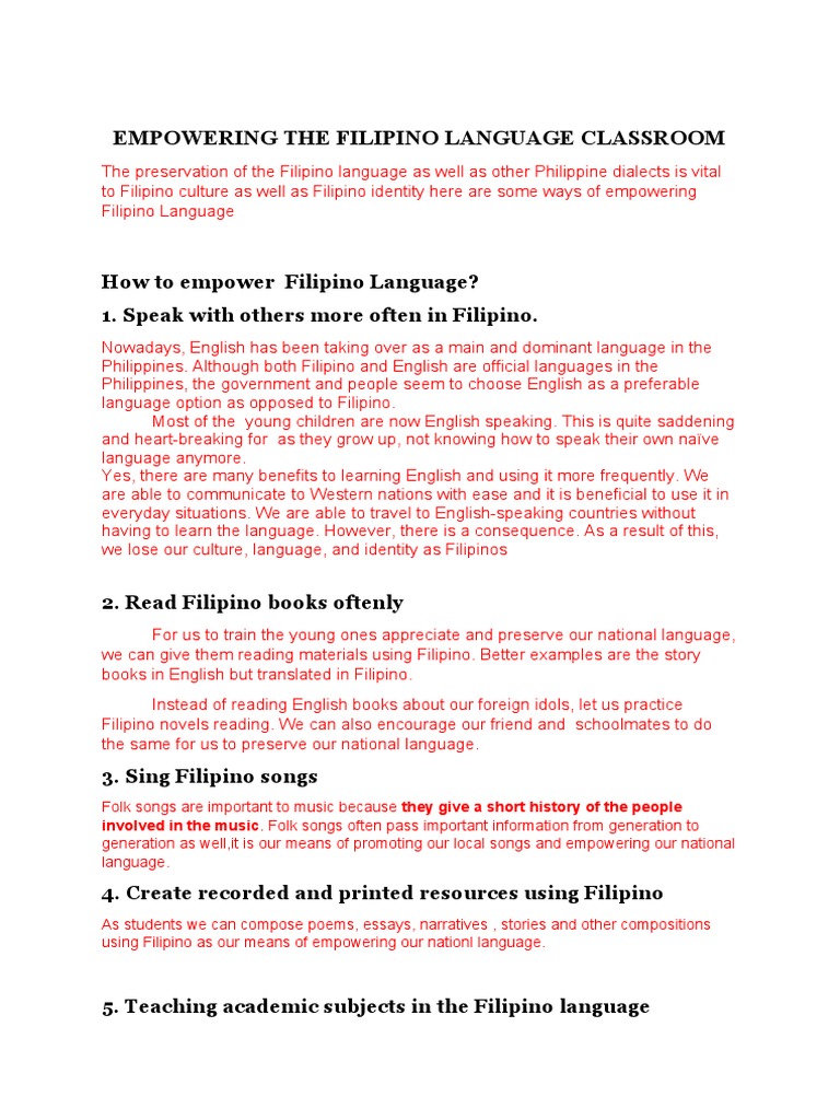 How To Empower The Filipino Language | PDF | English Language | Philippines