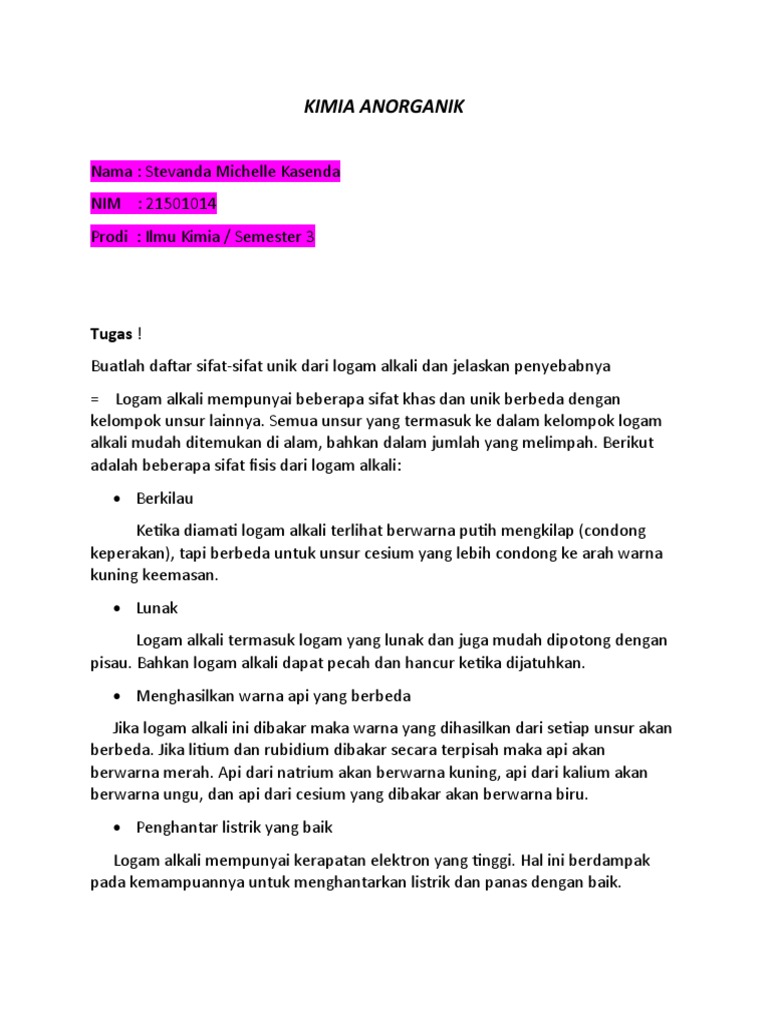 Kimia Anorganik Logam Alkali | PDF Kimia Anorganik Logam Alkali | PDF