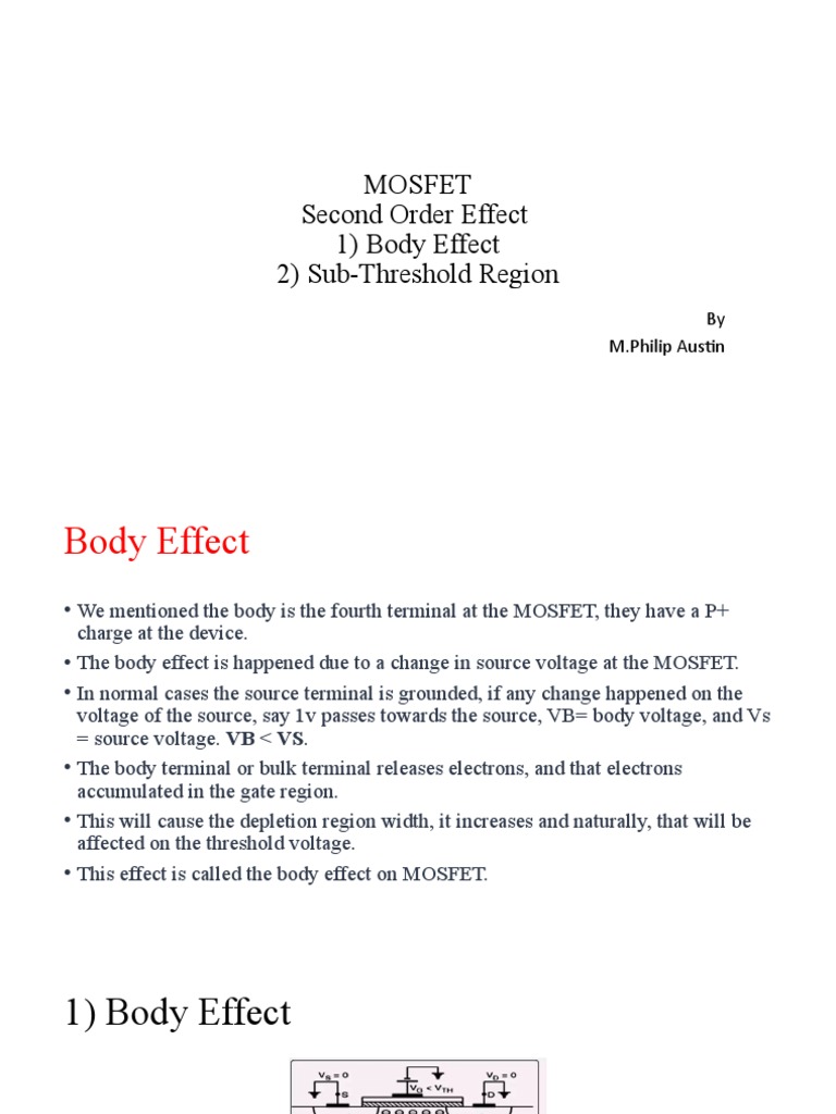MOSFET Body Effect & Sub-Threshold Conduction | PDF | Field Effect ...