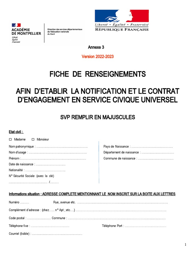 2022-0608 RE Annexe 3 Fiche Renseignement SCU R2022 | PDF