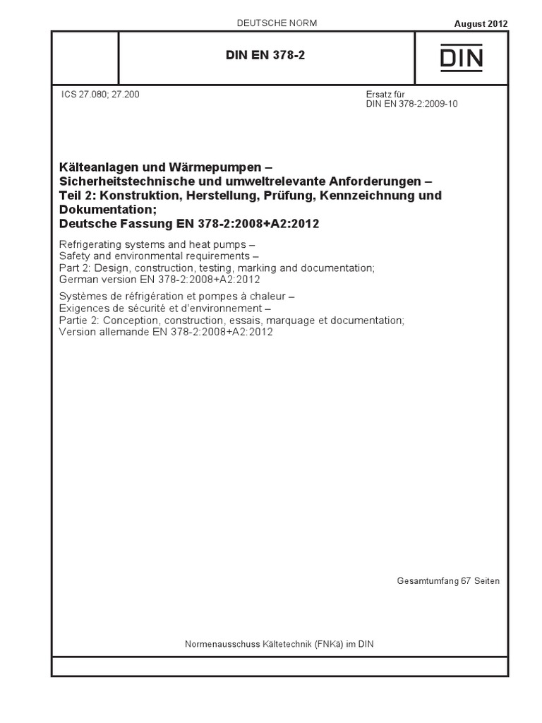 Din en 378-2 2012-08 | PDF