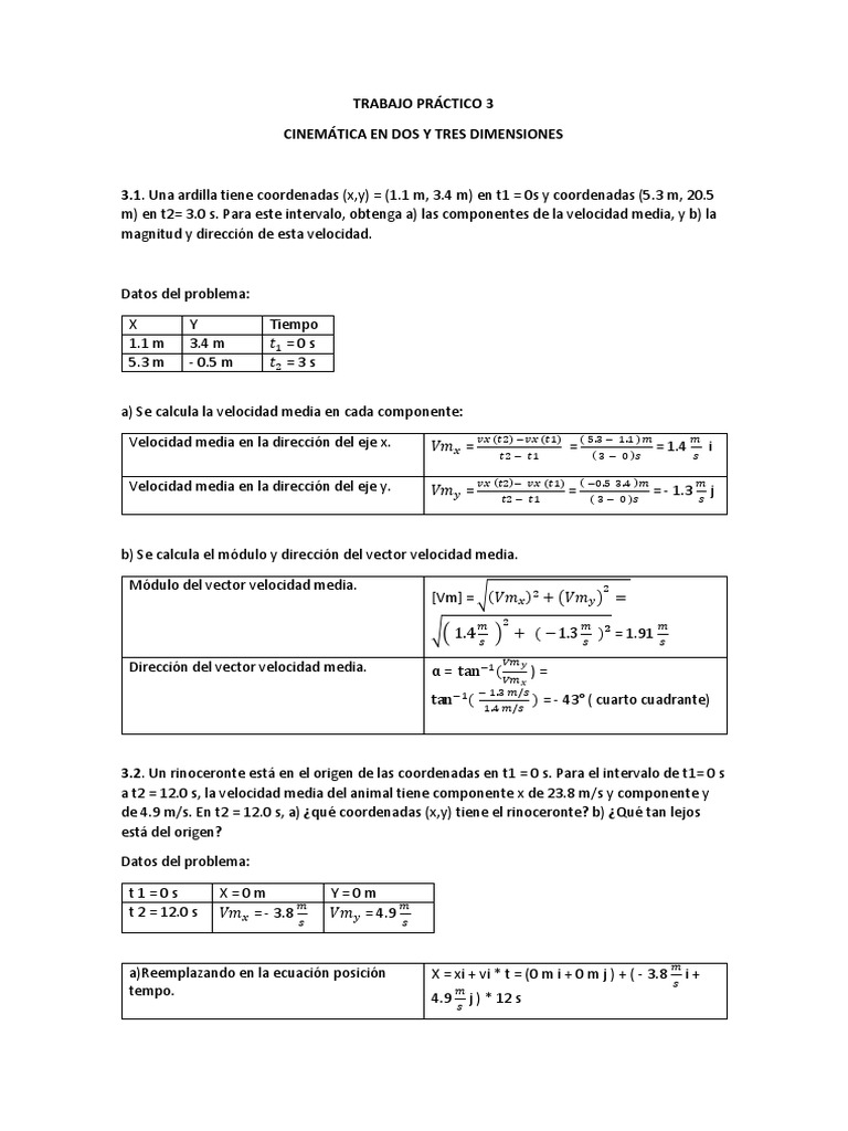 TP3 Cinemática en 2 y 3 Dim | PDF | Velocidad | Vector Euclidiano