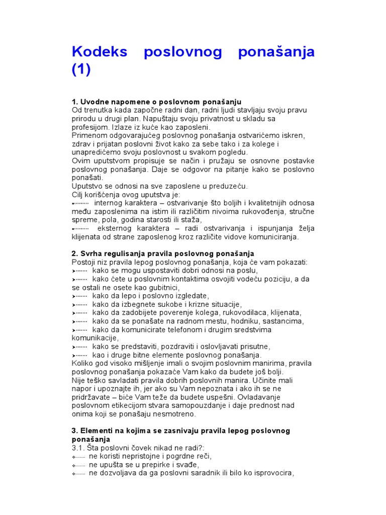 Kodeks Ponasanja | PDF