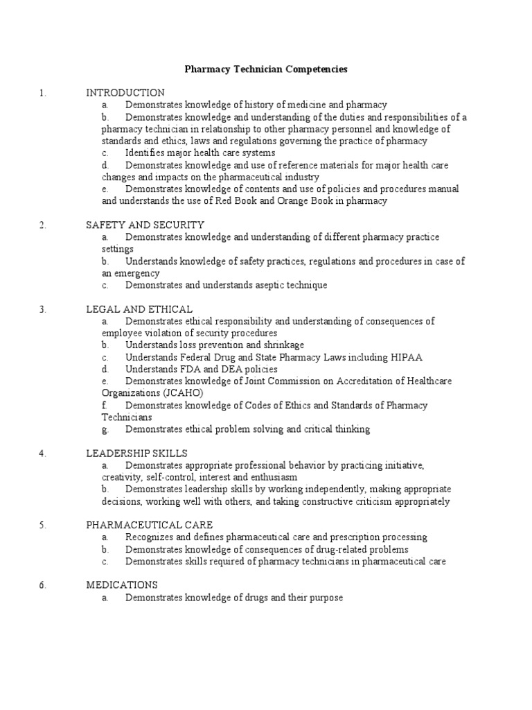 Pharmacy Technician Competencies - FINAL | PDF | Pharmacy ...