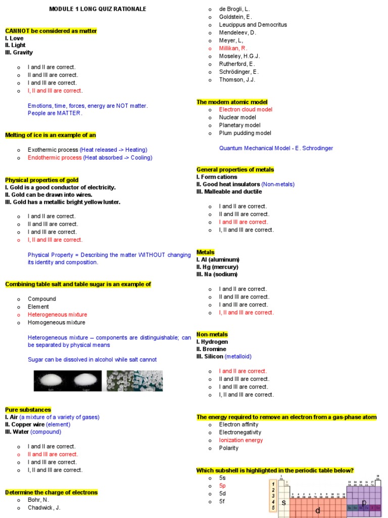 Module 1 Long Quiz | PDF | Electron Configuration | Atomic Orbital