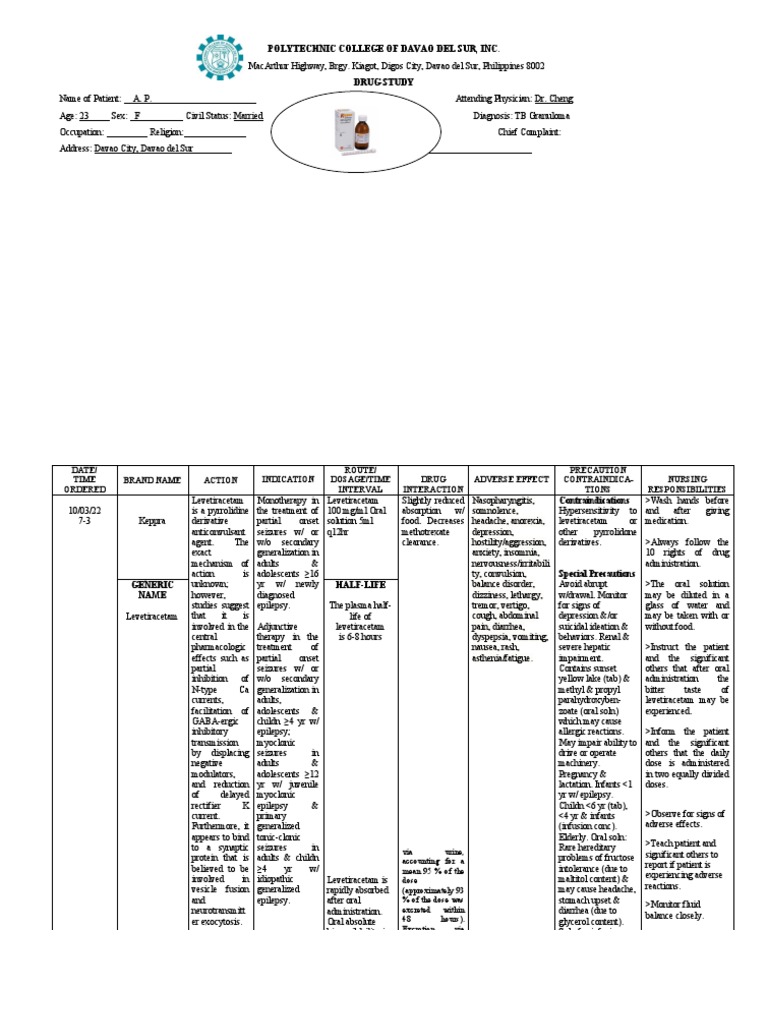 Drug Study Levetiracetam | PDF