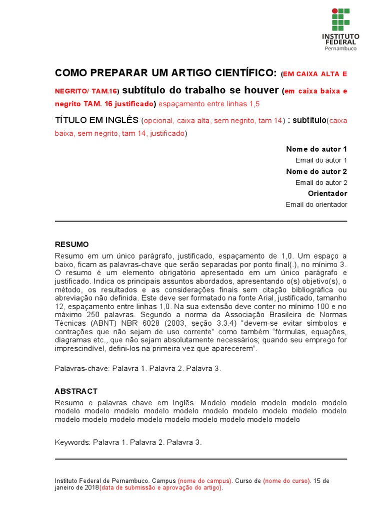 Modelo Artigo Formatado | PDF | Abstract (resumo) | Citação
