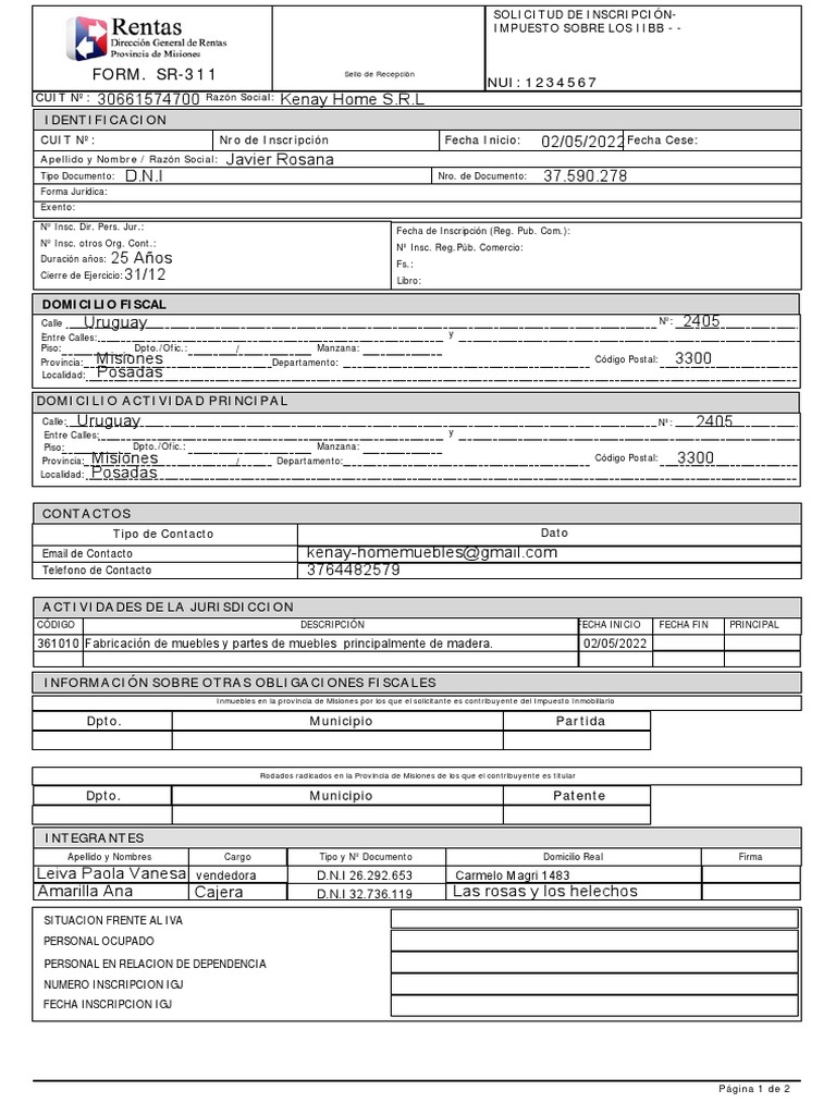 Formlario Sr311 - Inscripción Iibb | PDF | Gobierno