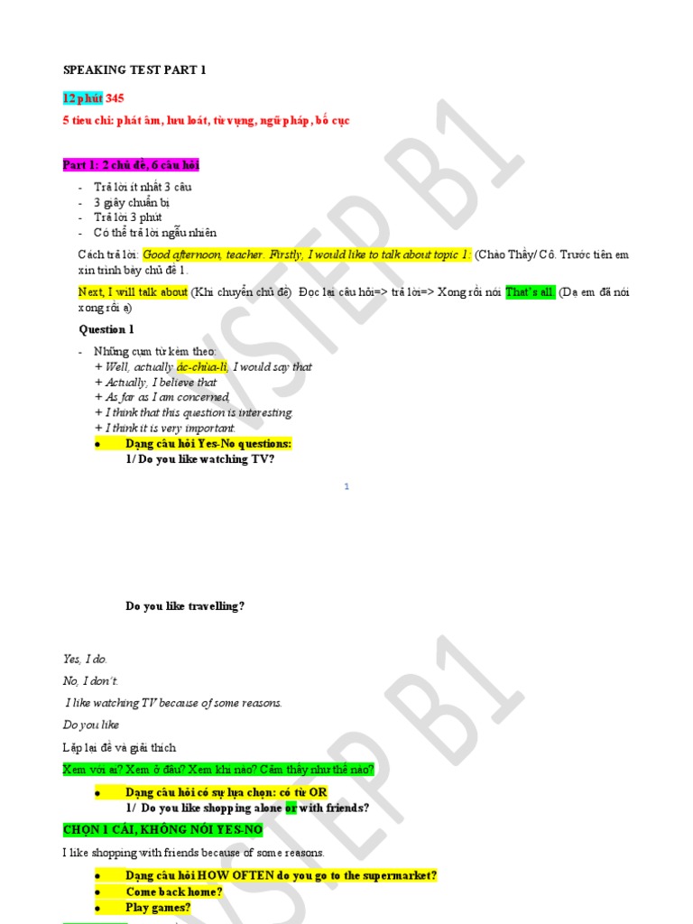 Day 5 - Speaking Part 1 | PDF