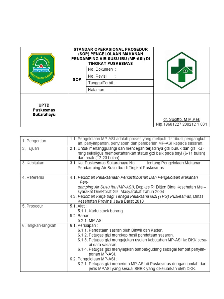 SOP Pengelolaan MP-ASI | PDF