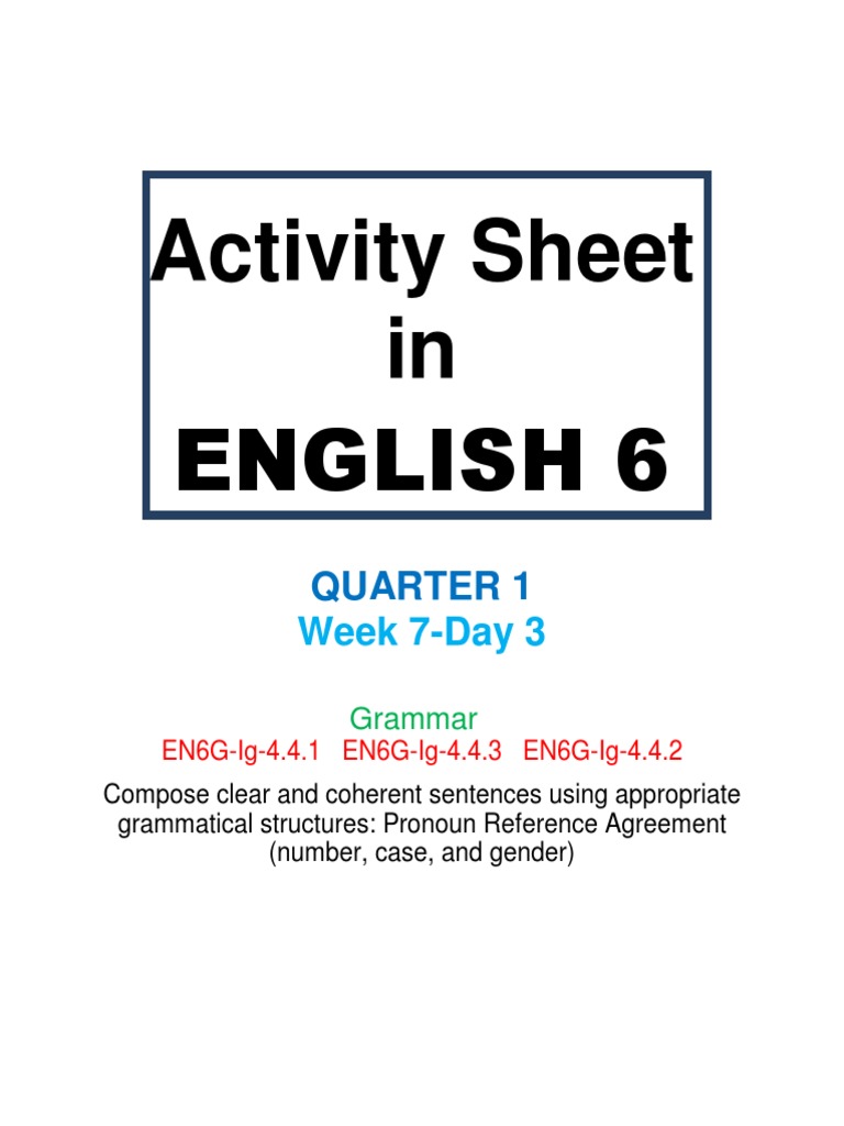 Activity Sheet in English 6: Quarter 1 | PDF | Edgar Allan Poe | Grammatical Gender