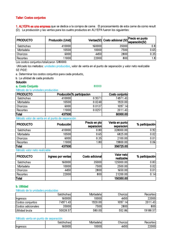 Taller Costos Conjuntos | PDF | Petróleo | Inventario
