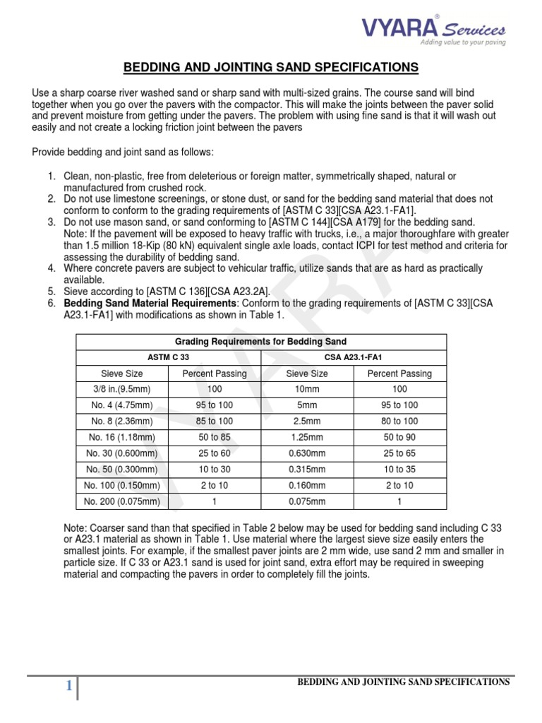 Bedding & Jointing Sand Guide | PDF | Sand | Concrete