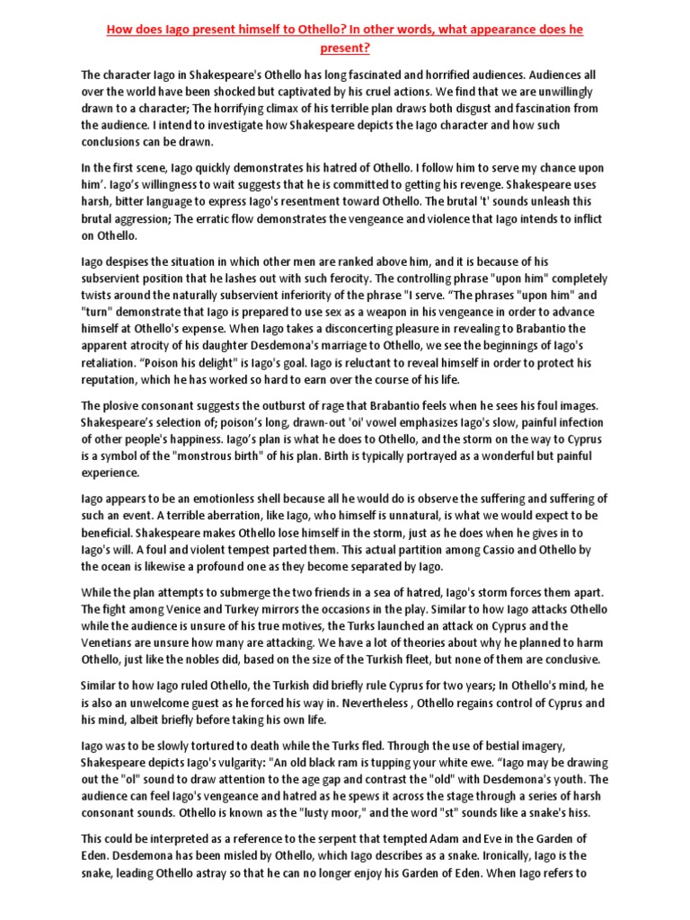 How Does Iago Present Himself To Othello | PDF | Iago | Othello