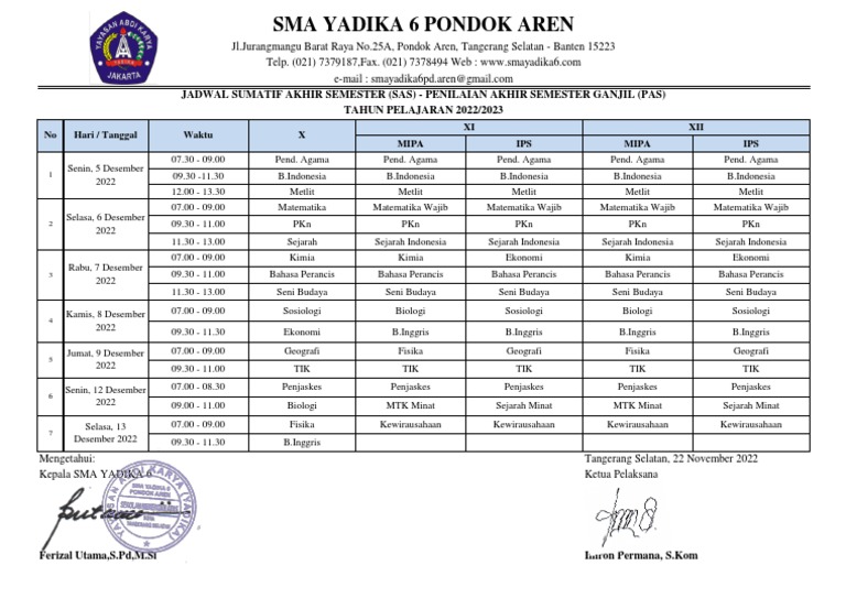 Jadwal Sas-Pas Ganjil TP 2022-2023 | PDF