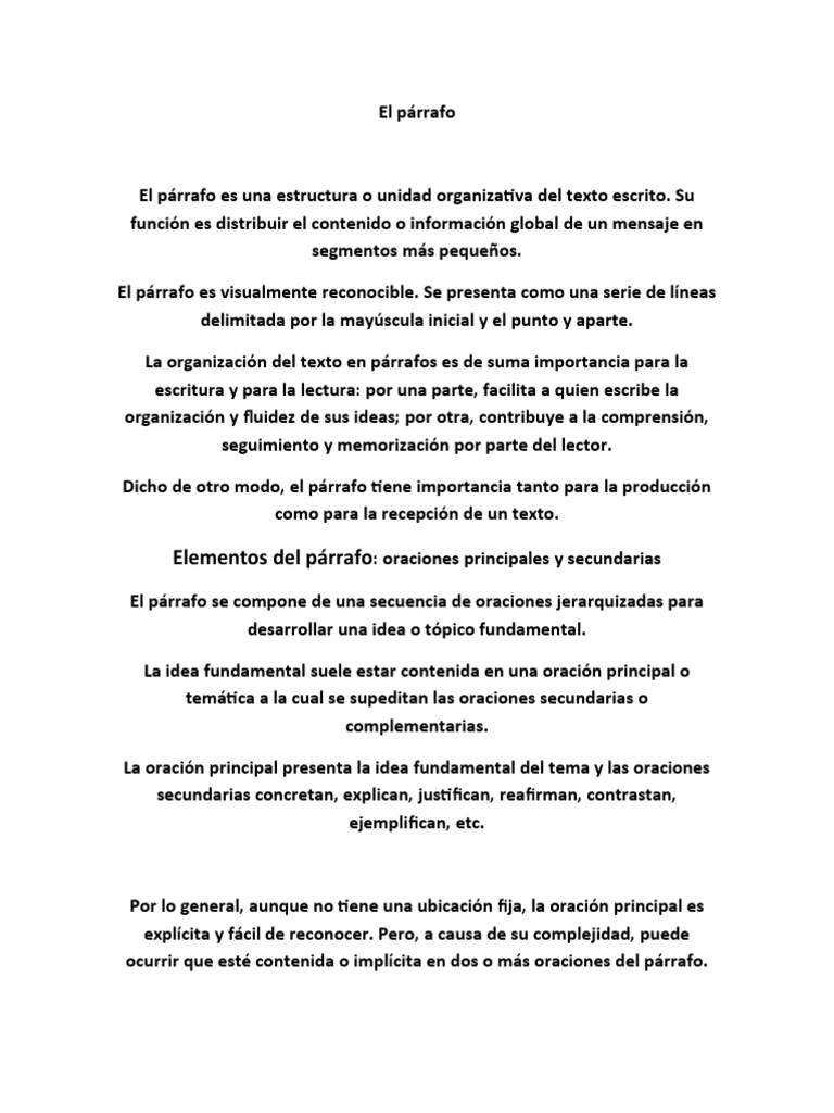 Tipos y estructura del párrafo | PDF | Oración (Lingüística) | Párrafo