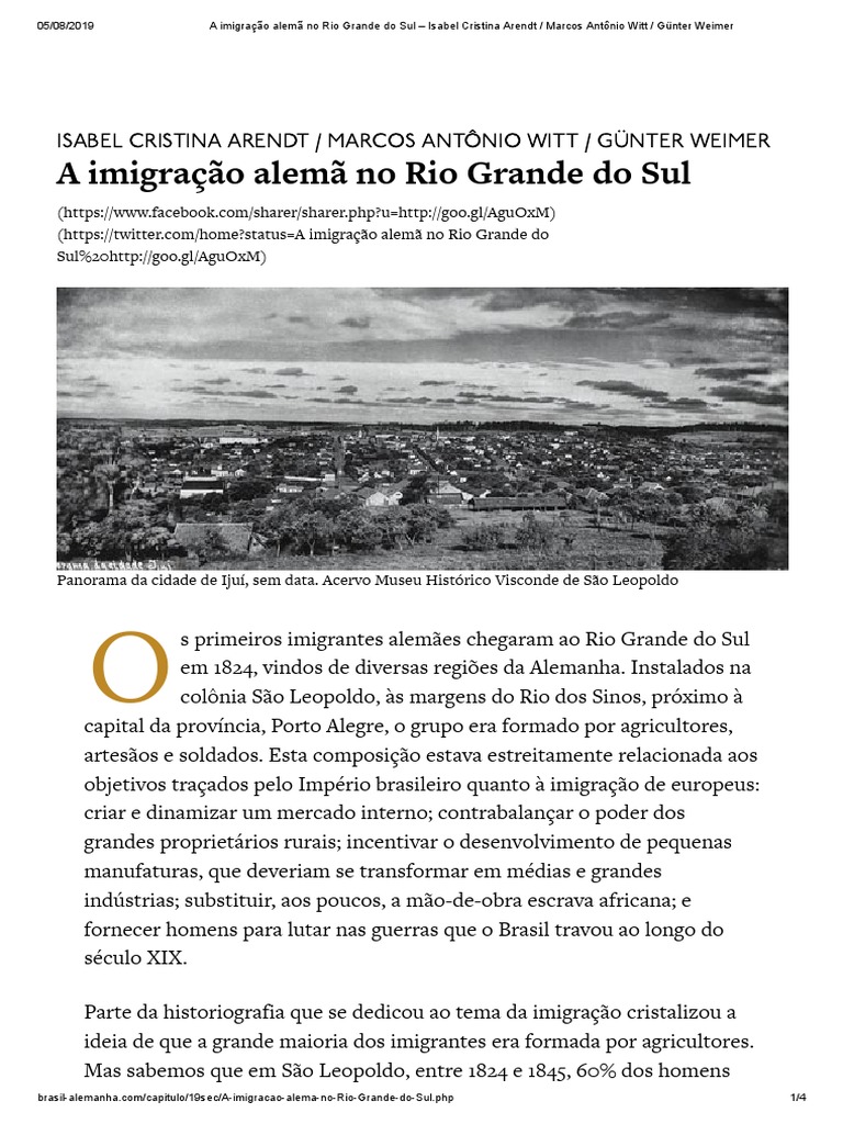A Imigração Alemã No Rio Grande Do Sul - Isabel Cristina Arendt ...