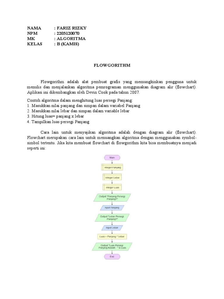 Tugas Flowgorithm (Fariz Rizky, 2203120070) | PDF | Metode & Bahan Ajar | Komputer