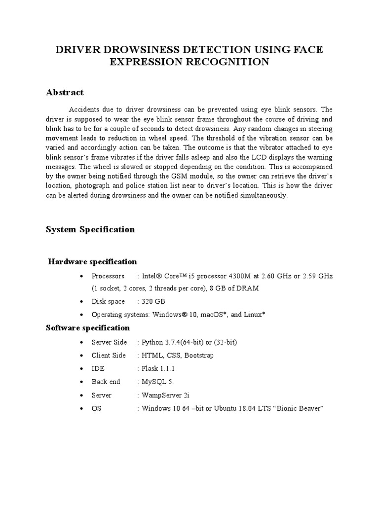 Driver Drowsiness Detection Using Face Expression Recognition C Pdf