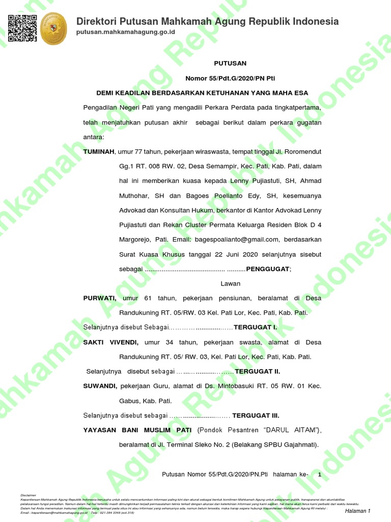 Putusan 55 PDT.G 2020 PN Pti 20220924125331 | PDF