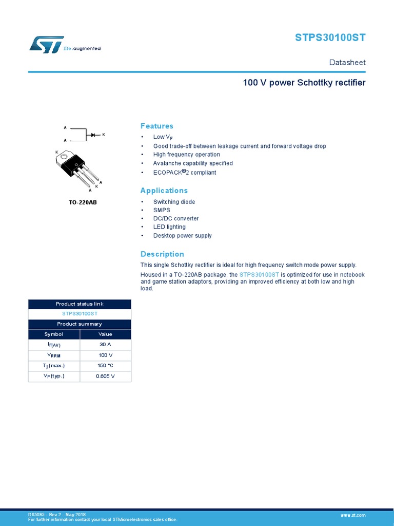 Stps 30100 ST | PDF | Rectifier | Diode