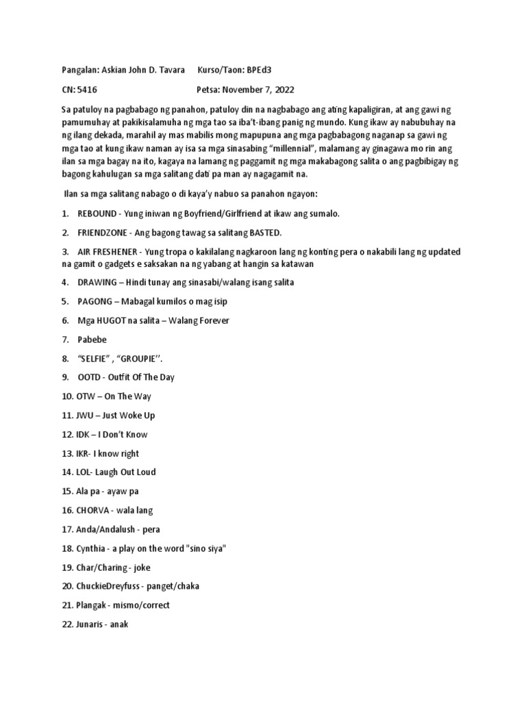 Makabagong Salita - Askian John Tavara | PDF