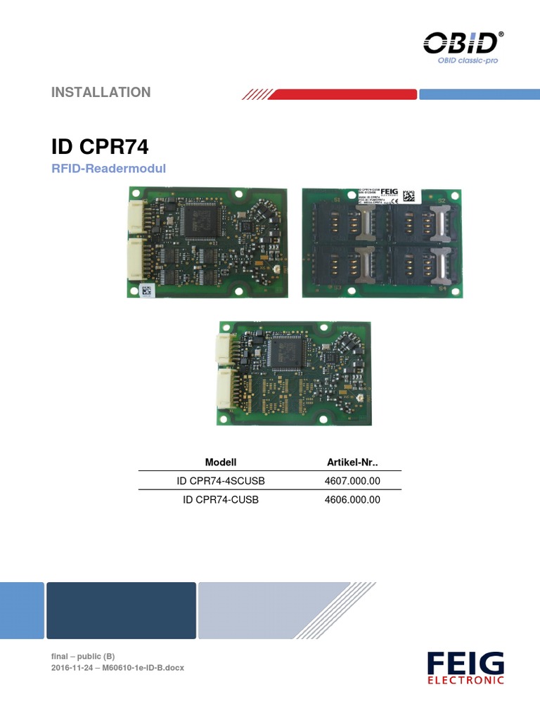 Id Cpr74: Installation | PDF | Usb | Radio Frequency Identification