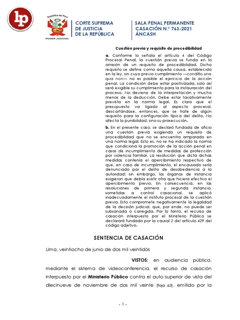 Casación 763-2021: Procedibilidad en Desobediencia a la Autoridad | PDF ...